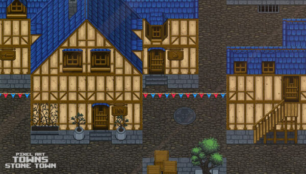 Pixel Art Towns - Stone Town - thegameassetsmine