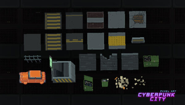 Pixel Art Cyberpunk City - thegameassetsmine