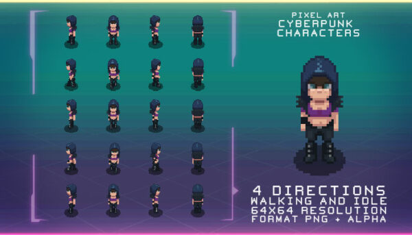 Pixel Art Cyberpunk Characters - thegameassetsmine