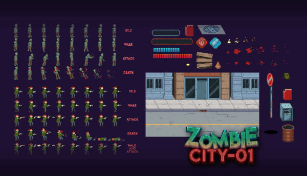 Pixel Art Zombie City 01 - thegameassetsmine